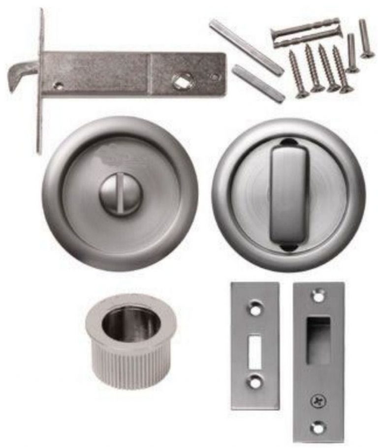 Satin Stainless Steel Round Sliding Bathroom Door Lock - Direct Hardware UK