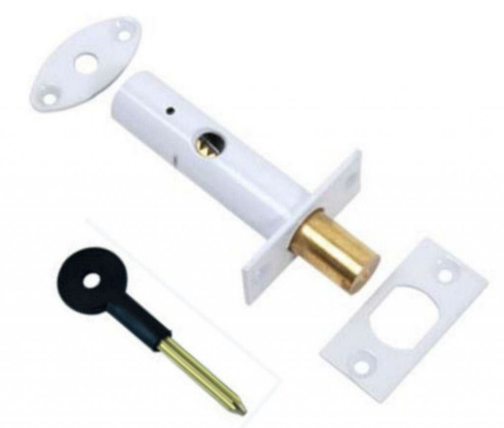 White Security Hex / Rack Door Bolt 60mm + Key - Direct Hardware UK
