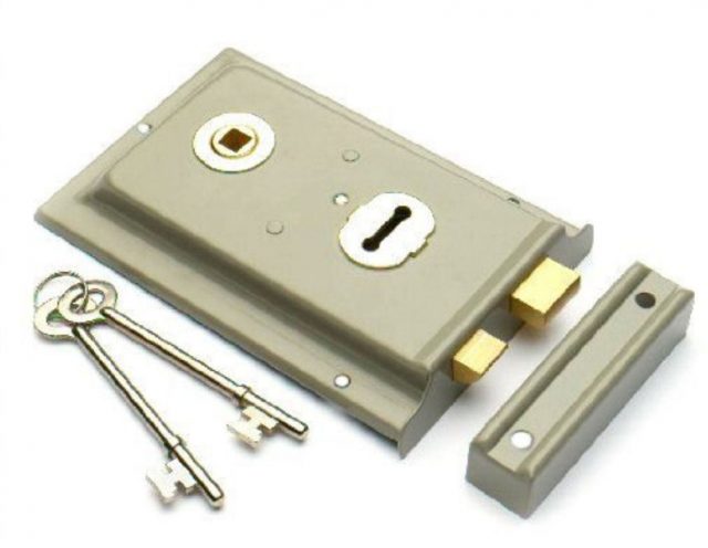 Double Handed Grey Rim Sash Lock 150 x 102mm - Direct Hardware UK