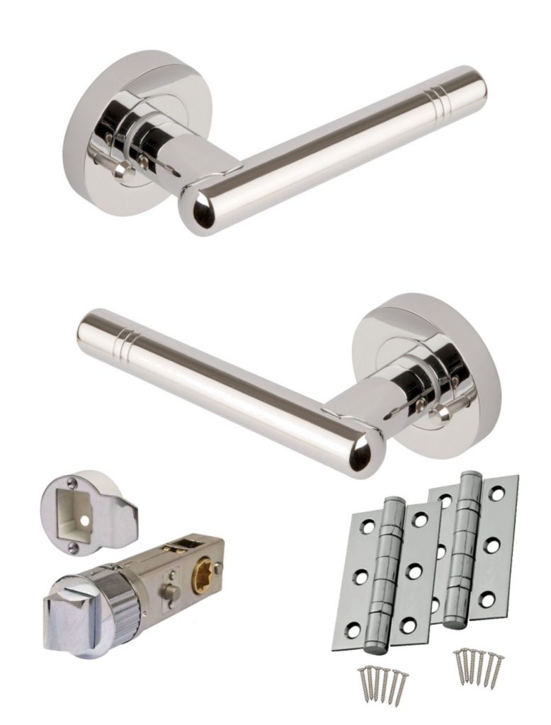 CLIPPER Polished Chrome Door Handles 52mm Round Rose Push Button ...